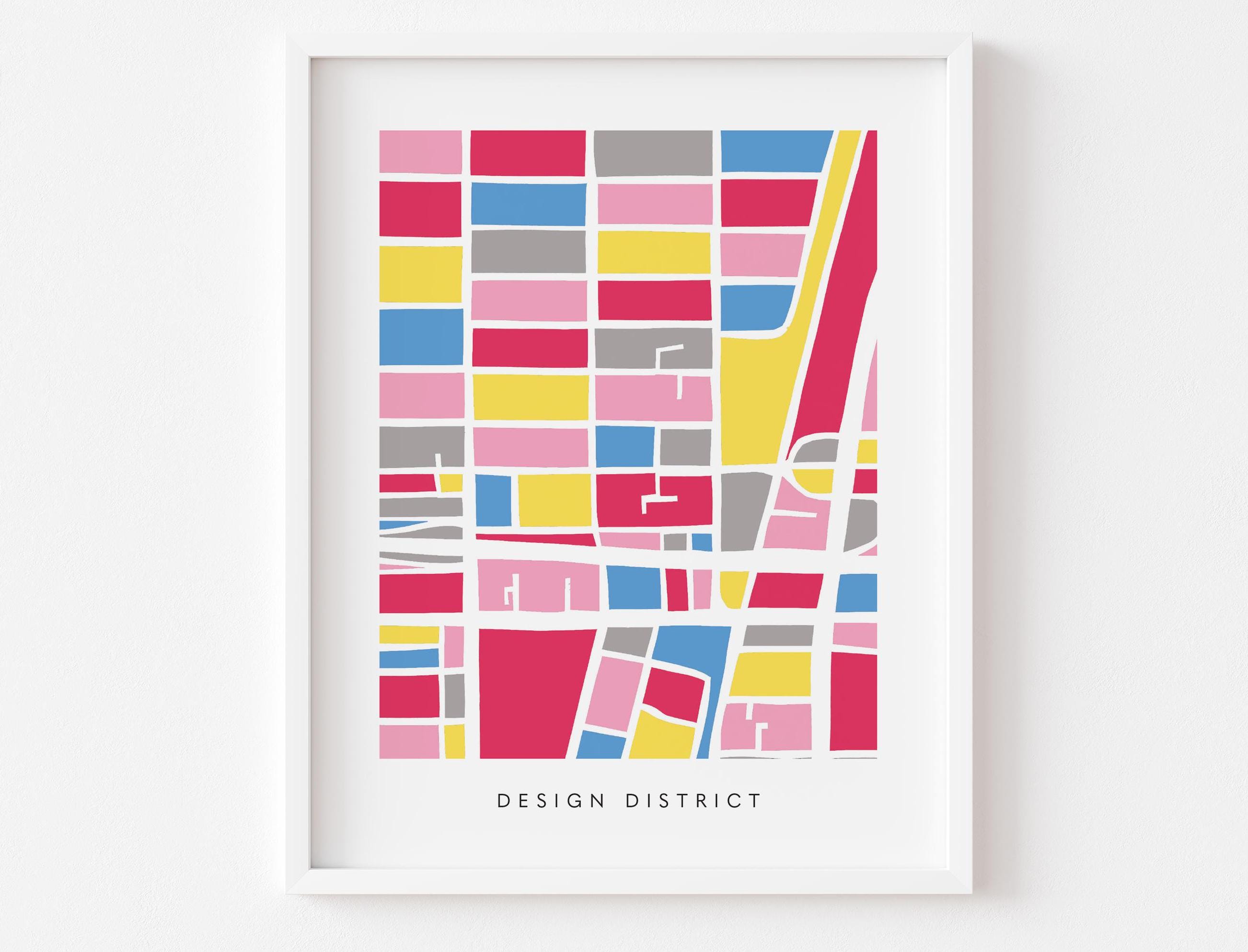 Design District Map Print – Miami Wall Art – Colorful Minimalist ...
